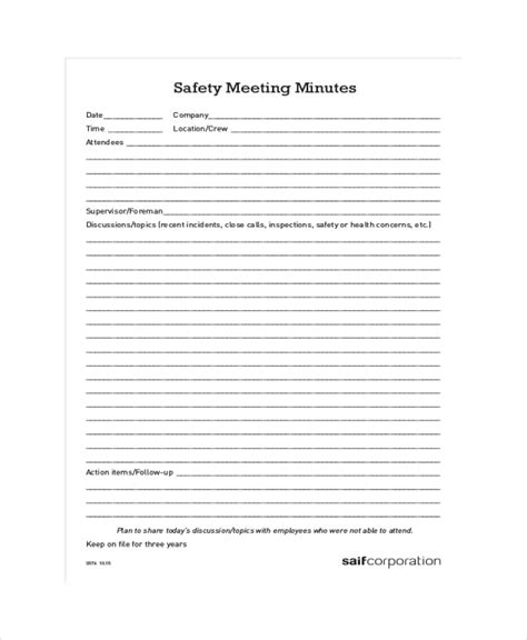 Safety Committee Meeting Minutes Template Word