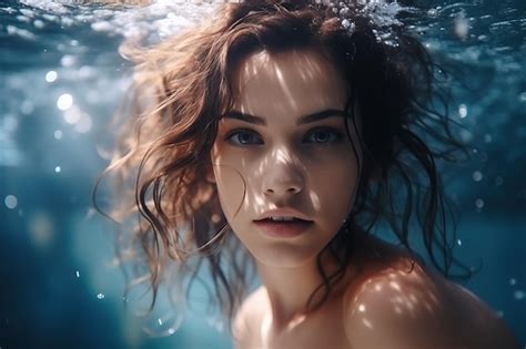 Premium Ai Image Young Cute Woman Model Swimming Underwater
