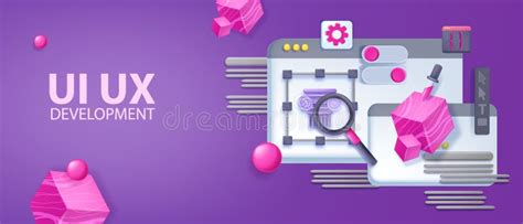 3d Ux Design Banner Browser Screen Ui Web Page Vector Program