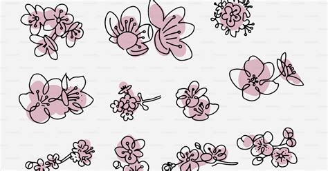 일본 사쿠라 새싹 세트입니다 벚꽃 꽃은 한 줄 아트 스타일입니다 추상적인 분홍색 모양의 흑백 낙서 Spring 요소 컬렉션 벡터 Unsplash의 꽃잎 이미지