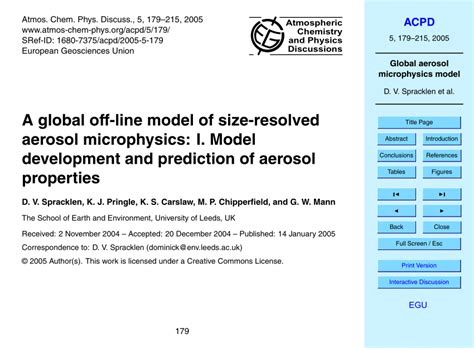 Pdf A Global Off Line Model Of Size Resolved Aerosol Microphysics I