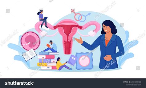 Sex Education Gynecologist Doctor Consultate Girls Stock Vector