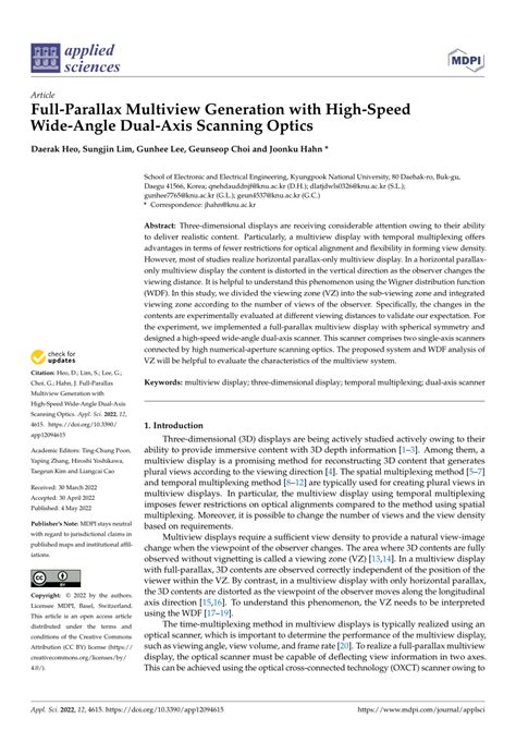 Pdf Full Parallax Multiview Generation With High Speed Wide Angle Dual Axis Scanning Optics
