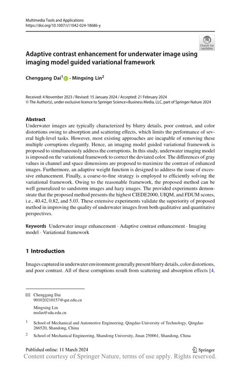 Adaptive Contrast Enhancement For Underwater Image Using Imaging Model