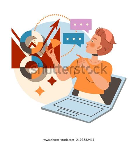 Woman Character Working Information Laptop Chart Stock Vector Royalty Free 2197882411