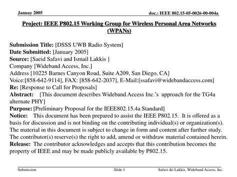 PPT Project IEEE P802 15 Working Group For Wireless Personal Area Networks WPANs Submission