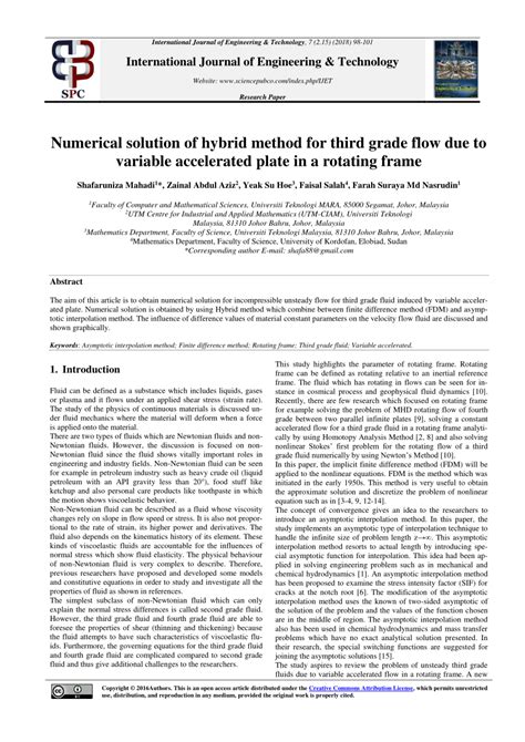 PDF Numerical Numerical Of Hybrid Method For Third Grade Flow Due To Variable Accelerated