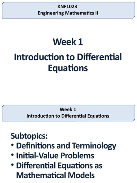 Week 1 Introduction To Differential Equations Knf1023 Engineering Mathematics Ii Download