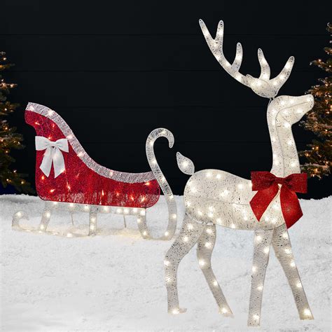 Best Choice Products 4ft Lighted 2d Christmas Reindeer And Sleigh Set