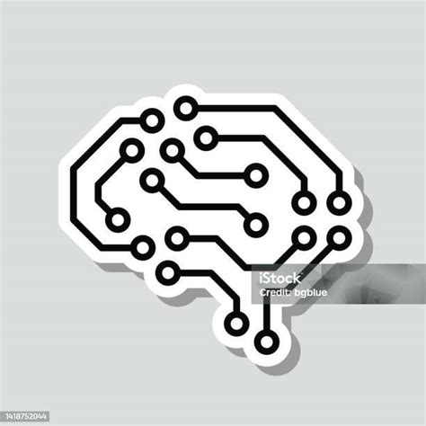 회로 기판이있는 인공 지능 두뇌 회색 배경에 아이콘 스티커 인공지능에 대한 스톡 벡터 아트 및 기타 이미지 인공지능 아이콘 스티커 Istock