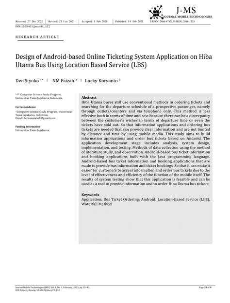 Pdf Design Of Android Based Online Ticketing System Application On Hiba Utama Bus Using