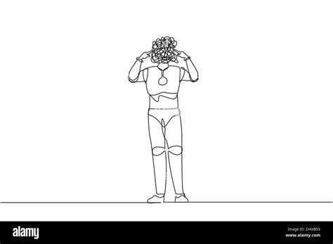 Continuous One Line Drawing Robot With Round Scribbles Instead Of Head Covering His Ears With