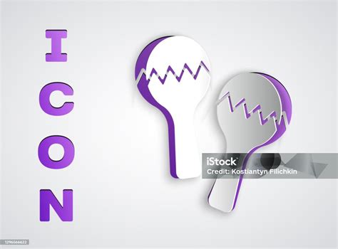 회색 배경에 격리 된 마라카스 아이콘을 잘라 종이 음악 마라카스 악기 멕시코 종이 아트 스타일 벡터 3차원 형태에 대한 스톡 벡터 아트 및 기타 이미지 Istock