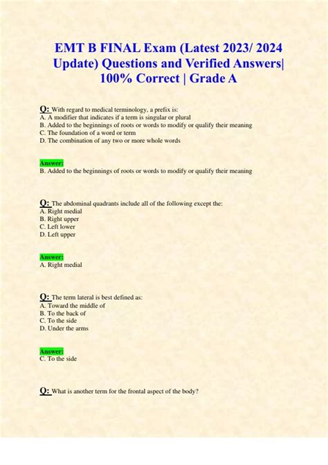 Emt B Final Exam Latest 2023 2024 Update Questions And Verified