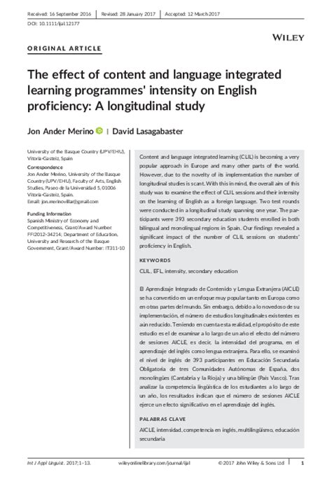 Pdf Effect Of Content And Language Integrated Learning Clil On Efl