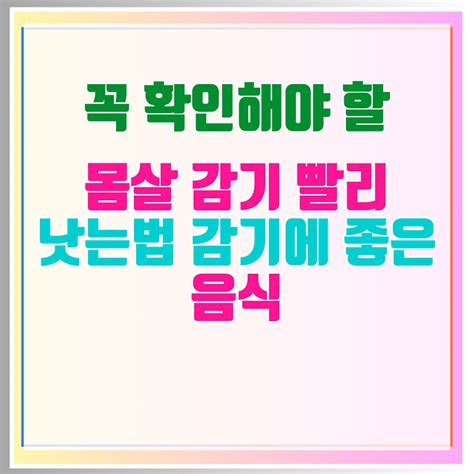 몸살 감기 빨리 낫는법 감기에 좋은 음식 챕터2