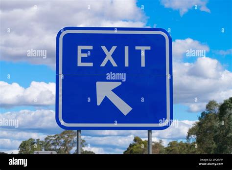 Australian Exit Sign On Highway With Arrow And Direction On A Blue Metal Background Victoria