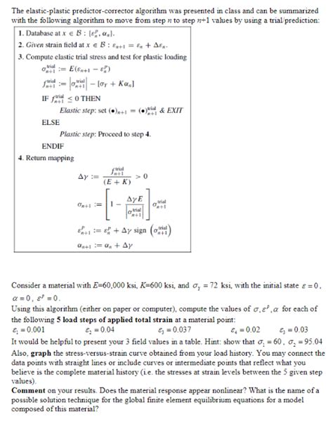 The Elastic Plastic Predictor Corrector Algorithm Was Chegg
