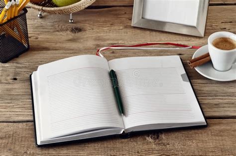 Open Notebook With Blank Pages On The Desktop Designer Stock Image