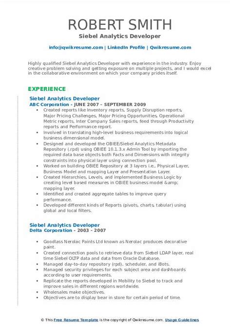 10 Siebel Developer Resume Samples And Templates For 2025