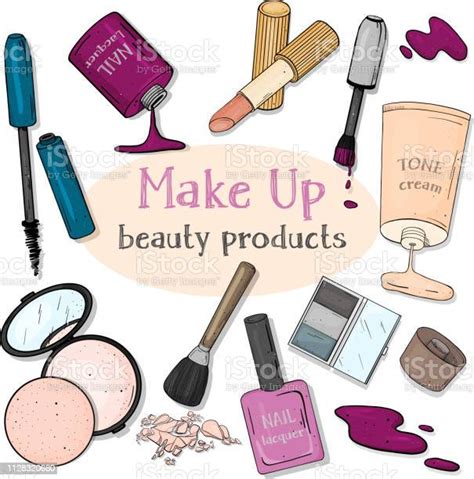흰색 바탕에 여자의 화장품으로 설정 합니다 얼굴과 손톱 용 장식 화장품 스케치 스타일에 화려한 벡터 일러스트입니다 0명에 대한 스톡 벡터 아트 및 기타 이미지 Istock