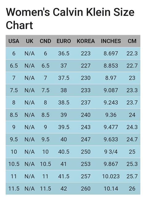 Calvin Klein Jeans Shoes Size Chart