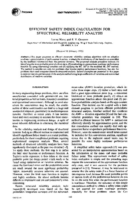 Pdf Efficient Safety Index Calculation For Structural Reliability Analysis