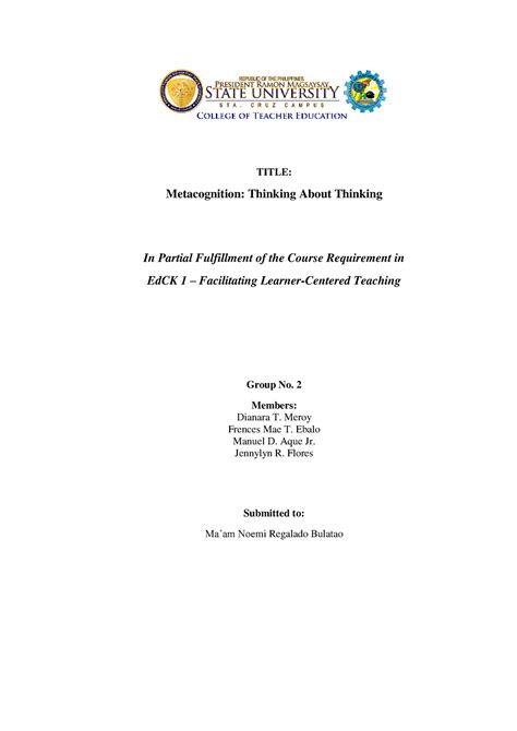 G2 Metacognitionn Facilitating Learner Centered Teaching Title