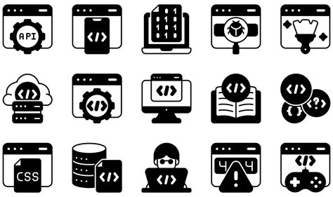 Set Of Vector Icons Related To Coding Contains Such Icons As Api Bug
