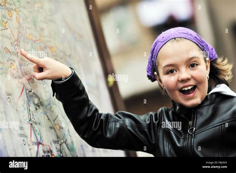 Girl With City Map Navigation Panel Stock Photo Alamy