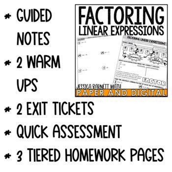 Factoring Linear Expressions Lesson Bundle By Jessica Barnett TpT