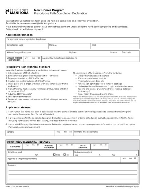 Fillable Online New Homes Program Prescriptive Path Rebate Application
