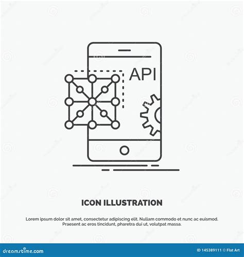 api application coding development mobile icon line vector gray