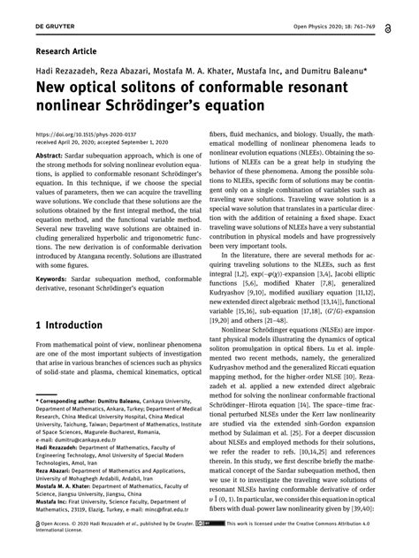 Pdf New Optical Solitons Of Conformable Resonant Nonlinear Schrödingers Equation