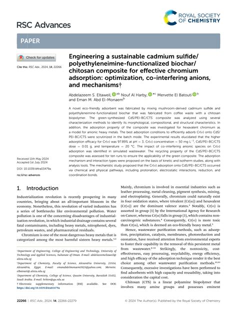 Pdf Engineering A Sustainable Cadmium Sulfidepolyethyleneimine Functionalized Biochar