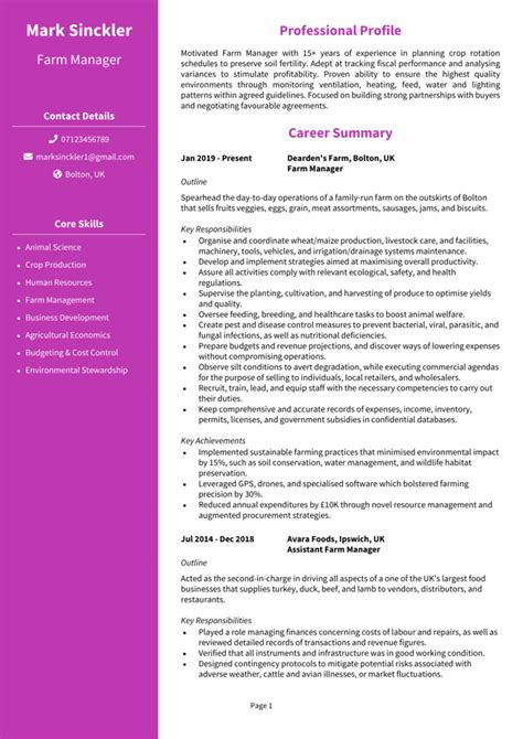 Farm Manager CV Example Guide Get Hired Quick