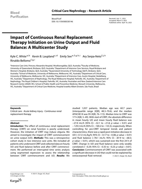 Pdf Impact Of Continuous Renal Replacement Therapy Initiation On