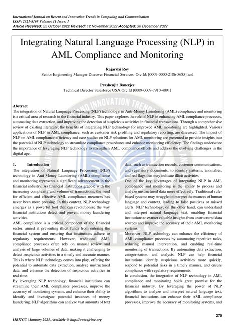 Pdf Integrating Natural Language Processing Nlp In Aml Compliance And Monitoring