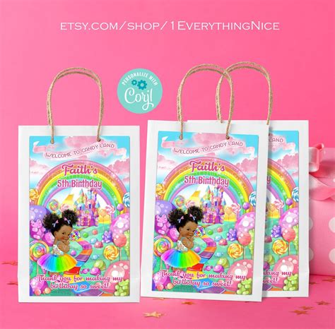 Candyland Candy Land Candy Girl Theme Editable Digital Instant Download X Gift Bag Label