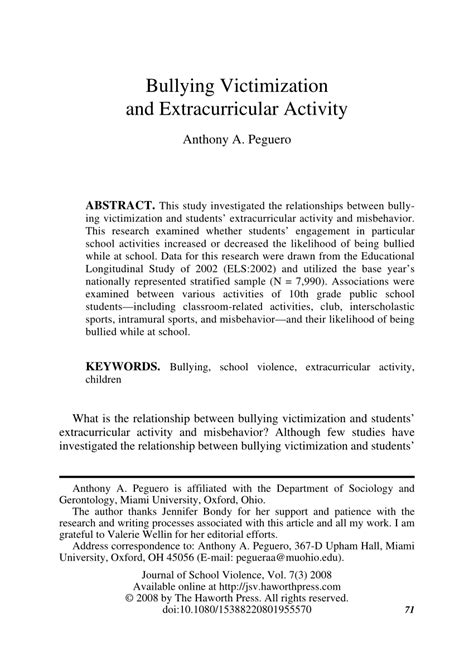 Pdf Bullying Victimization And Extracurricular Activity