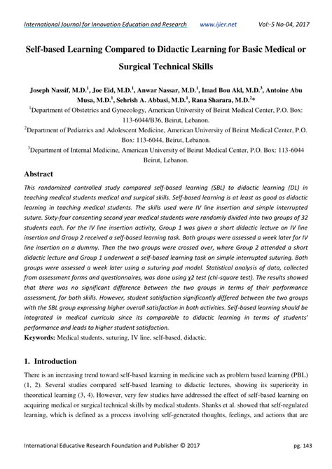 Pdf Self Based Learning Compared To Didactic Learning For Basic Medical Or Surgical Technical