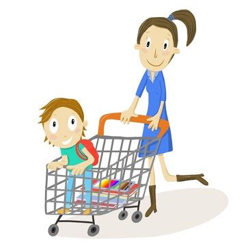 Premium Vector Mother And Son With Cart Shopping School Supplies In