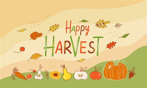 Autumn Happy Harvest Banner Postcard Happy Harvest Fruits Vegetables Autumn Leaves