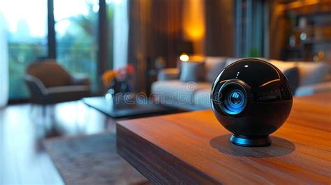 Modern Smart Home Security Camera On Wooden Table Generative Ai Stock