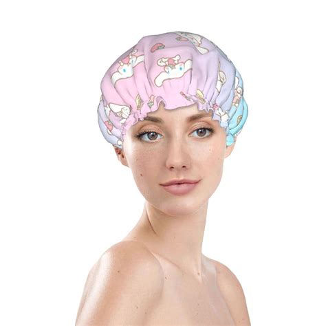 Cute Anime Shower Cap For Women And Girls Double Layered Reusable