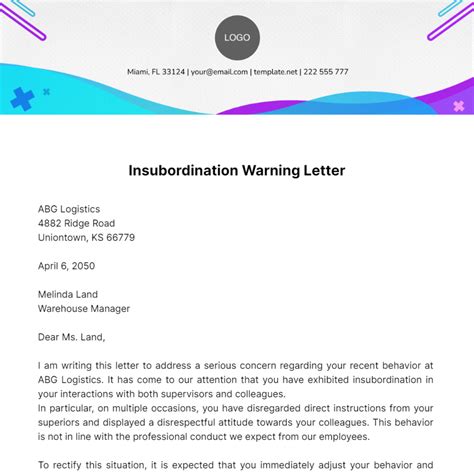 Insubordination Warning Letter Template Word