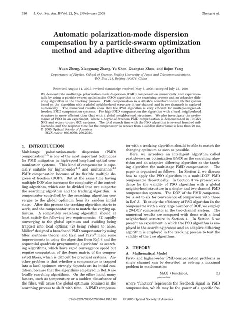 Pdf Automatic Polarization Mode Dispersion Compensation By A Particle