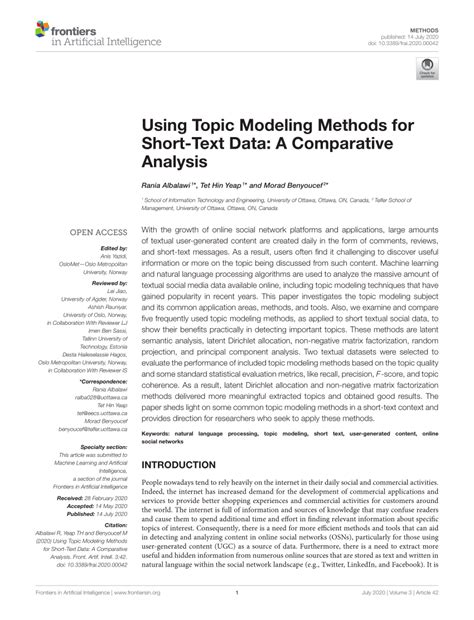 Pdf Using Topic Modeling Methods For Short Text Data A Comparative