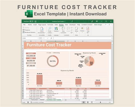 Excel Furniture Cost Tracker Neutral Kjunstudio