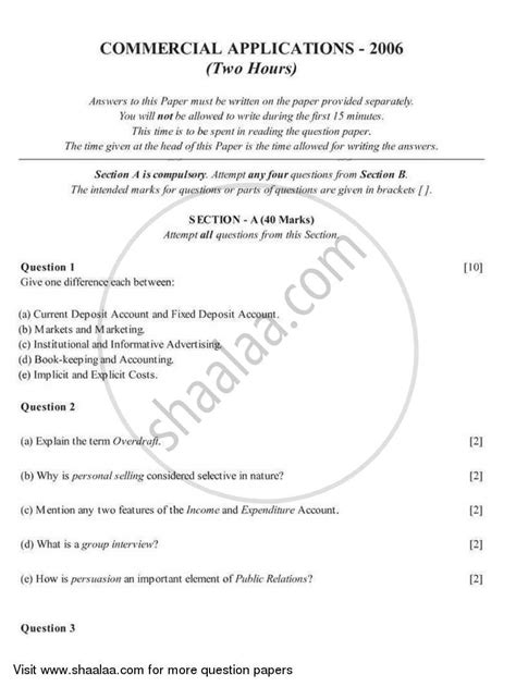 Commercial Applications English Medium ICSE Class Question Paper With PDF